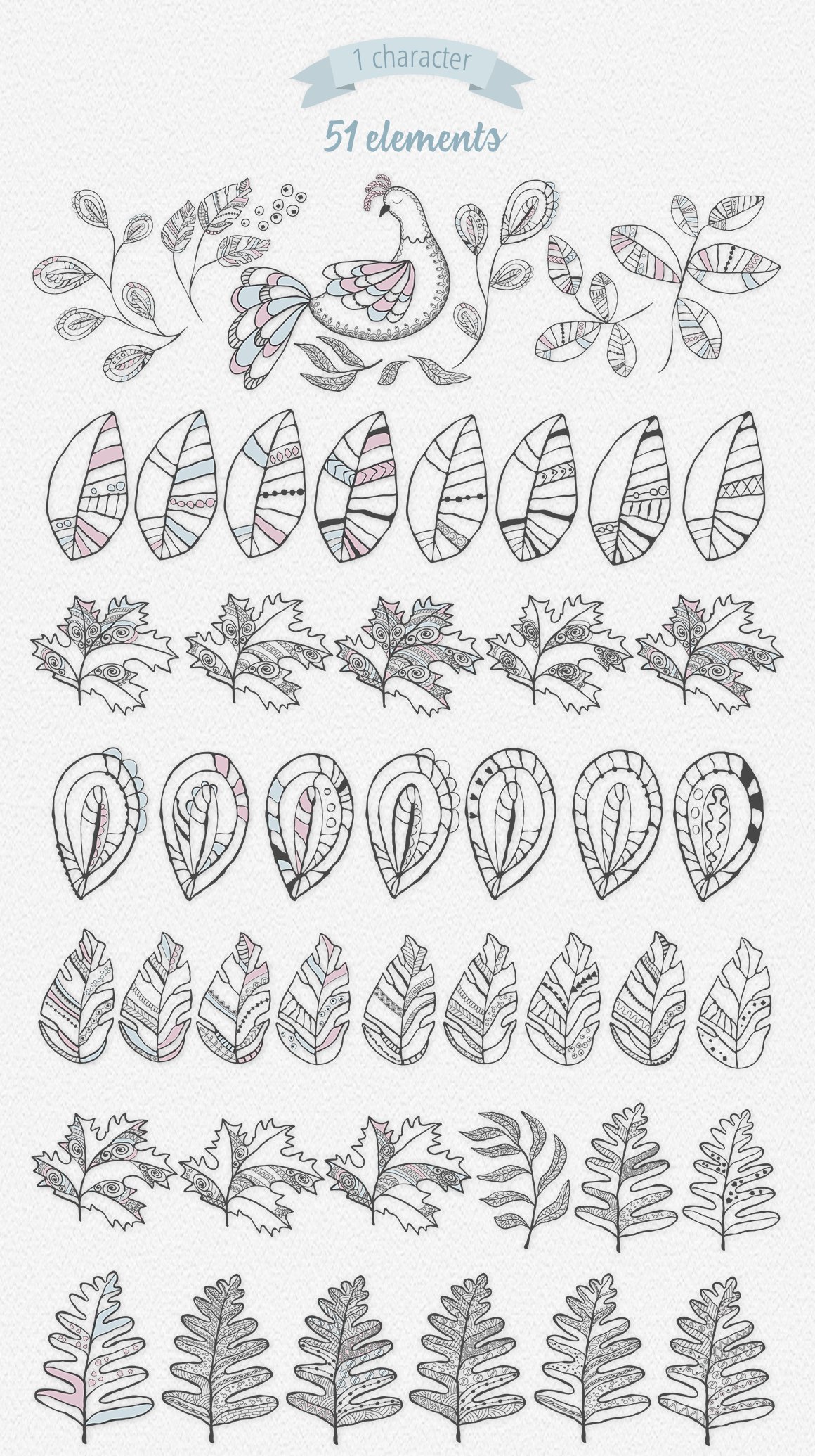 Boho Leaves Illustration Set