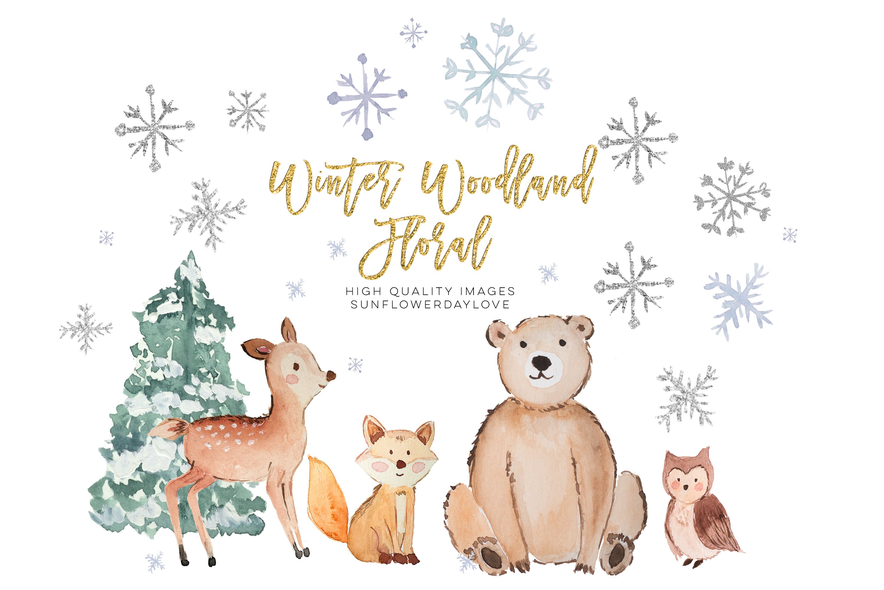 Winter Woodland Animals Clipart, Watercolor Forest Animals (384888 ...