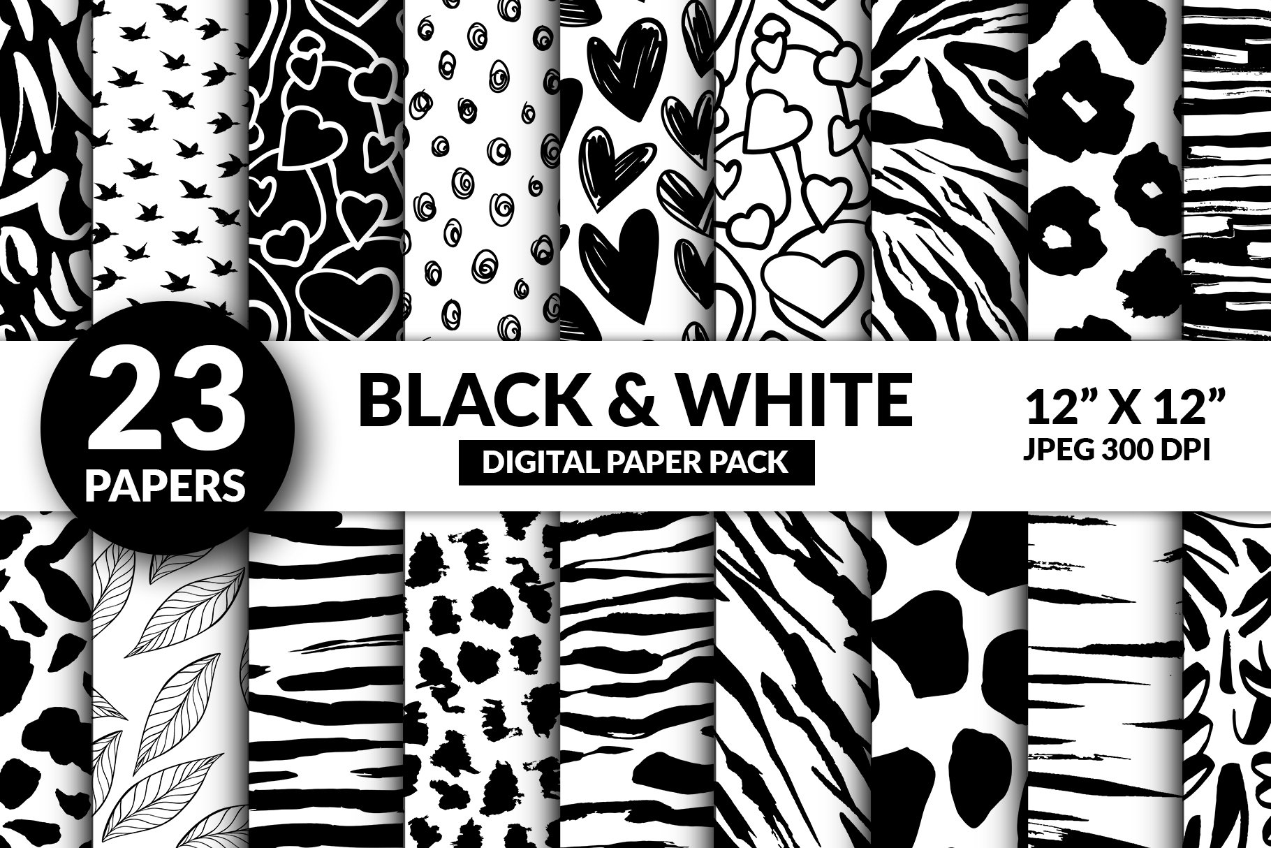 Cute Black and White Digital Paper, Modern Valentine Pattern (1143892 ...
