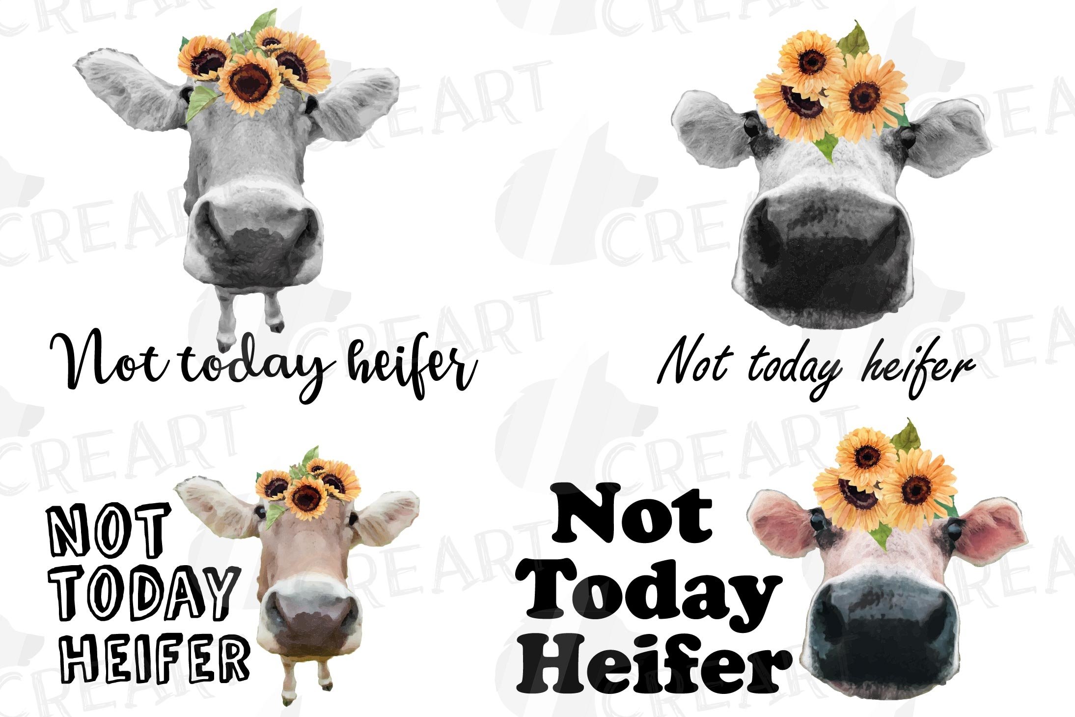 Not today Heifer printable decor graphic. Cow with sunflower (354398 ...
