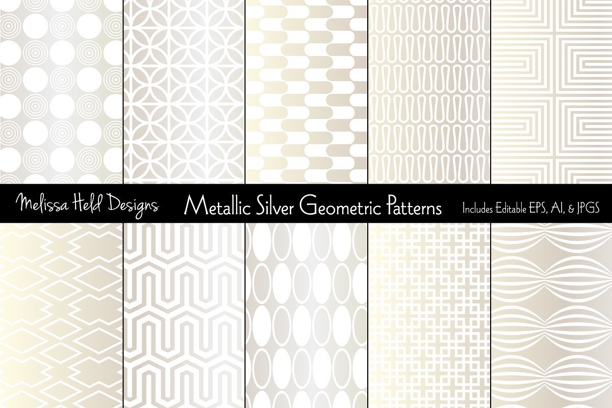 Metallic Silver Geometric Patterns (174993) | Patterns | Design Bundles