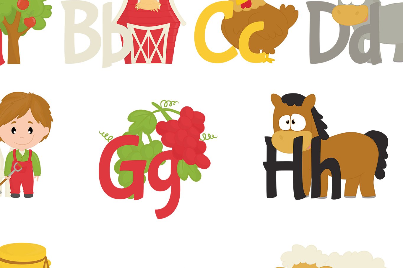 English FARM Alphabet and NUMBERS, Nursery, Kids Wall decor (666944 ...