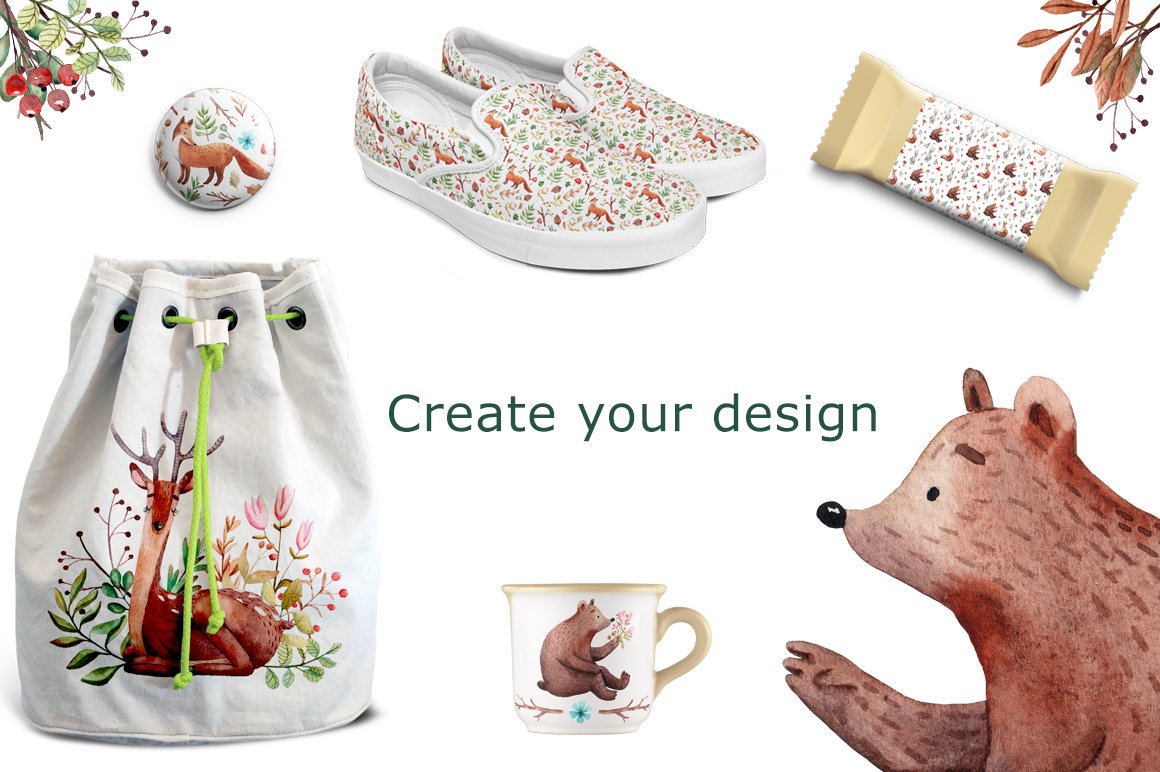 Forest Friends - Watercolor Clip Art Set (131028) | Illustrations ...