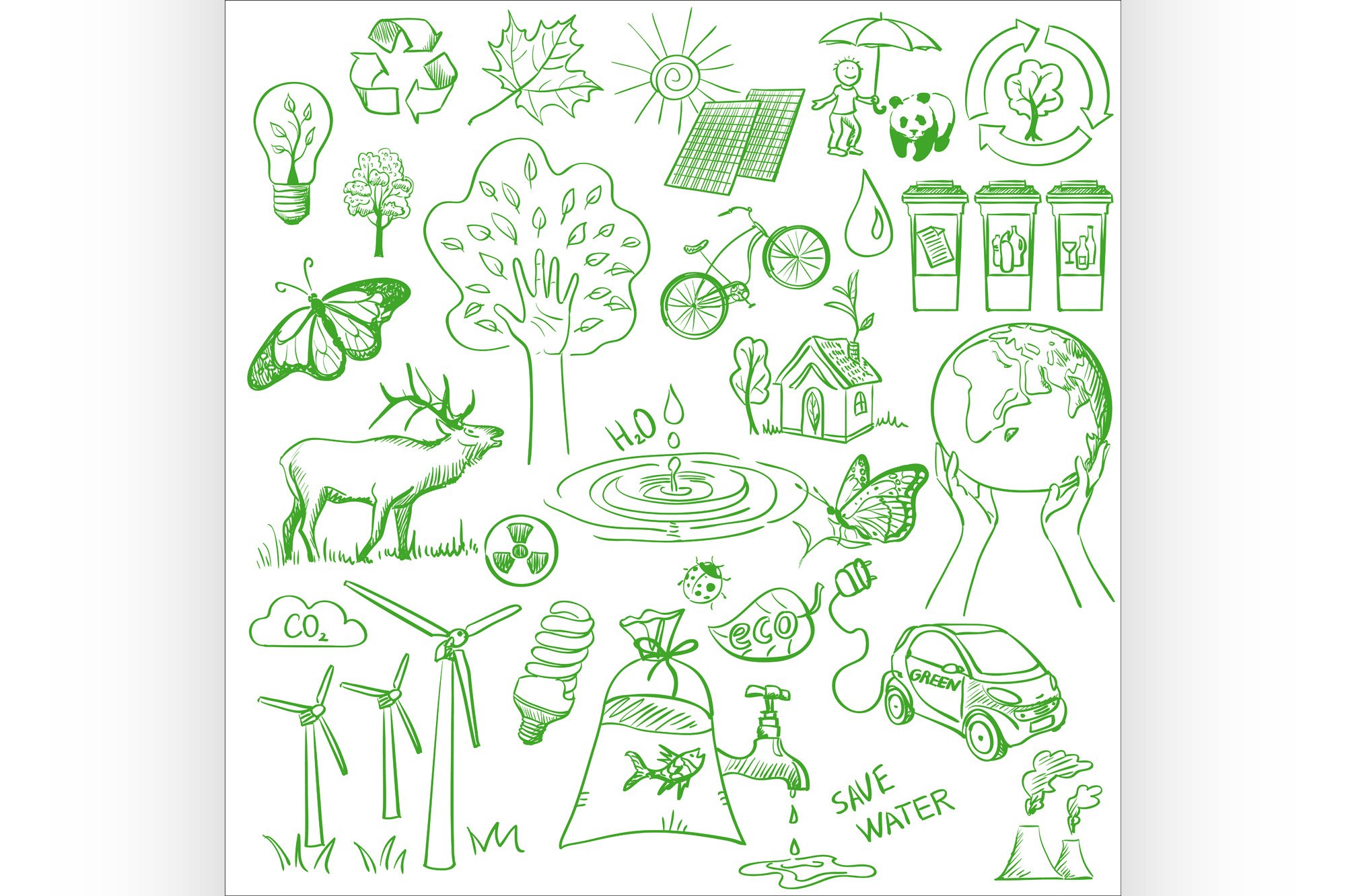 Ecology and recycle doodle icons set (666999) | Illustrations | Design ...