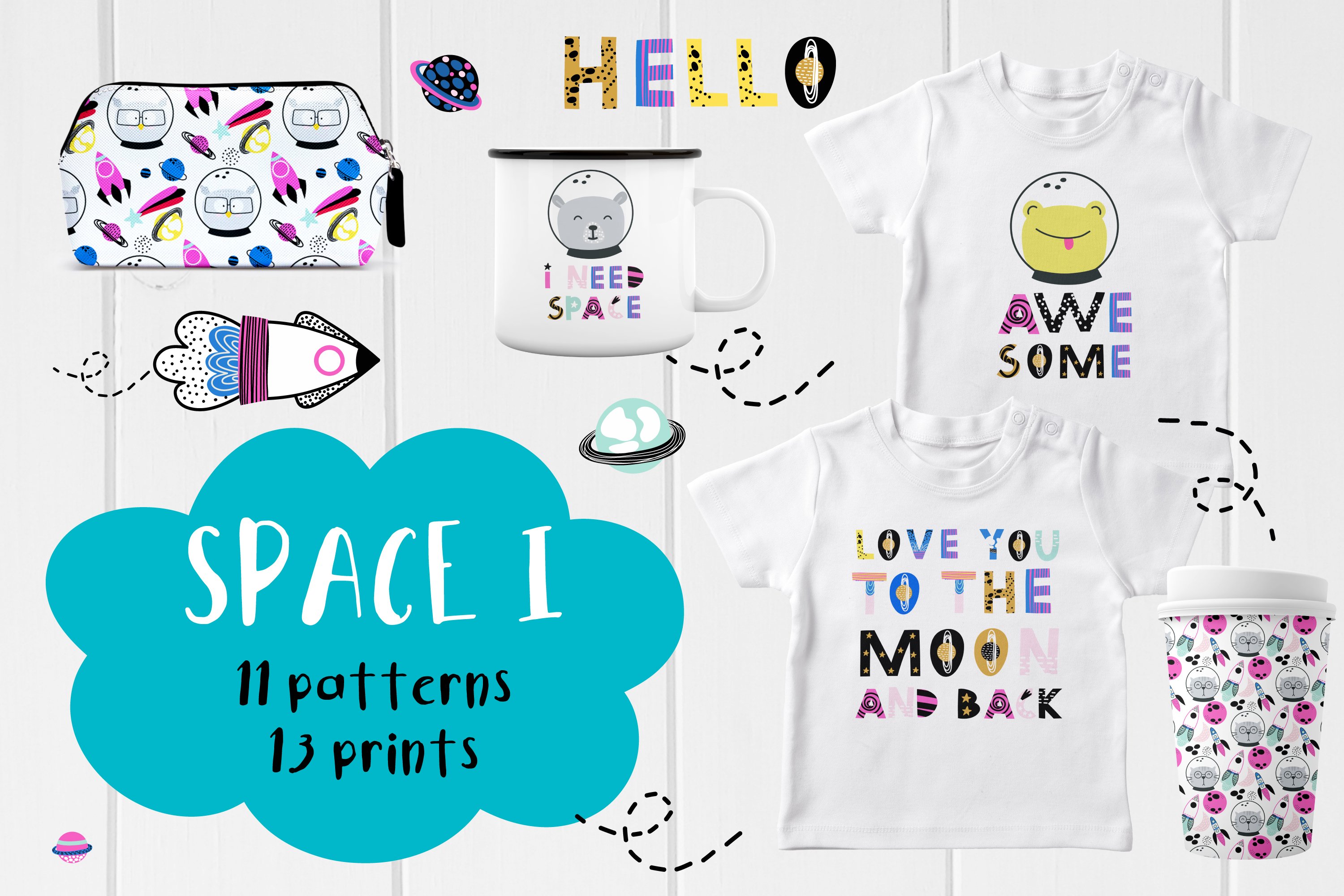 24 Cartoon kids prints and patterns space bundle doodle (945903 ...