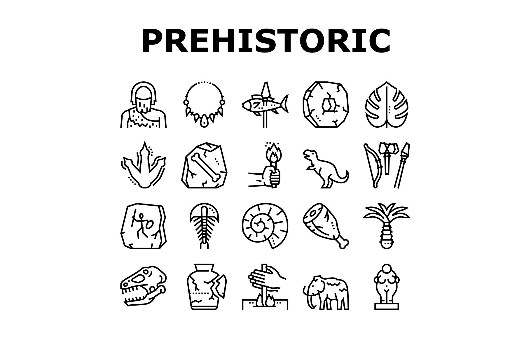 Prehistoric Period Collection Icons Set Vector (970322) | Icons ...