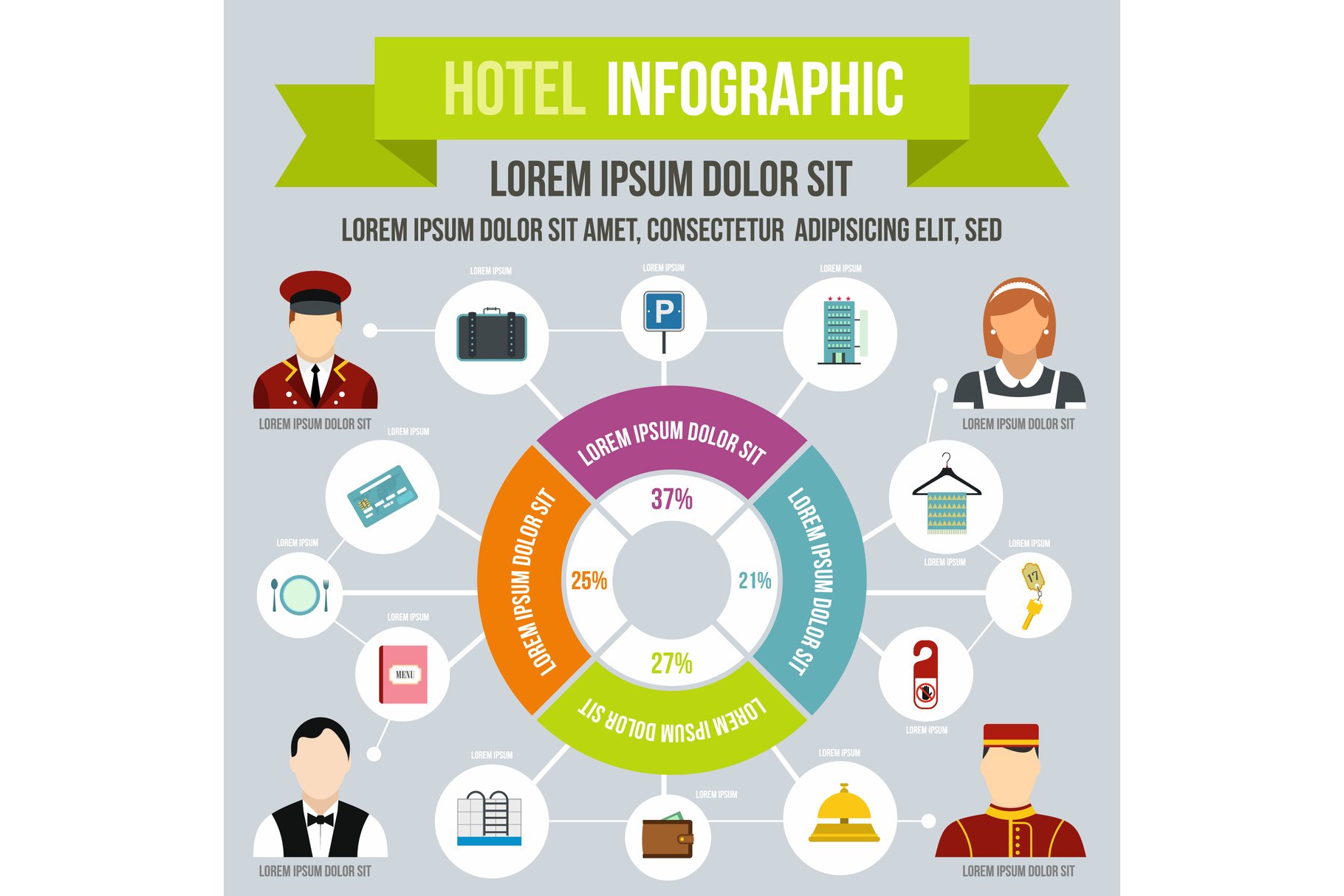 Hotel infographic, flat style (553122) | Illustrations | Design Bundles