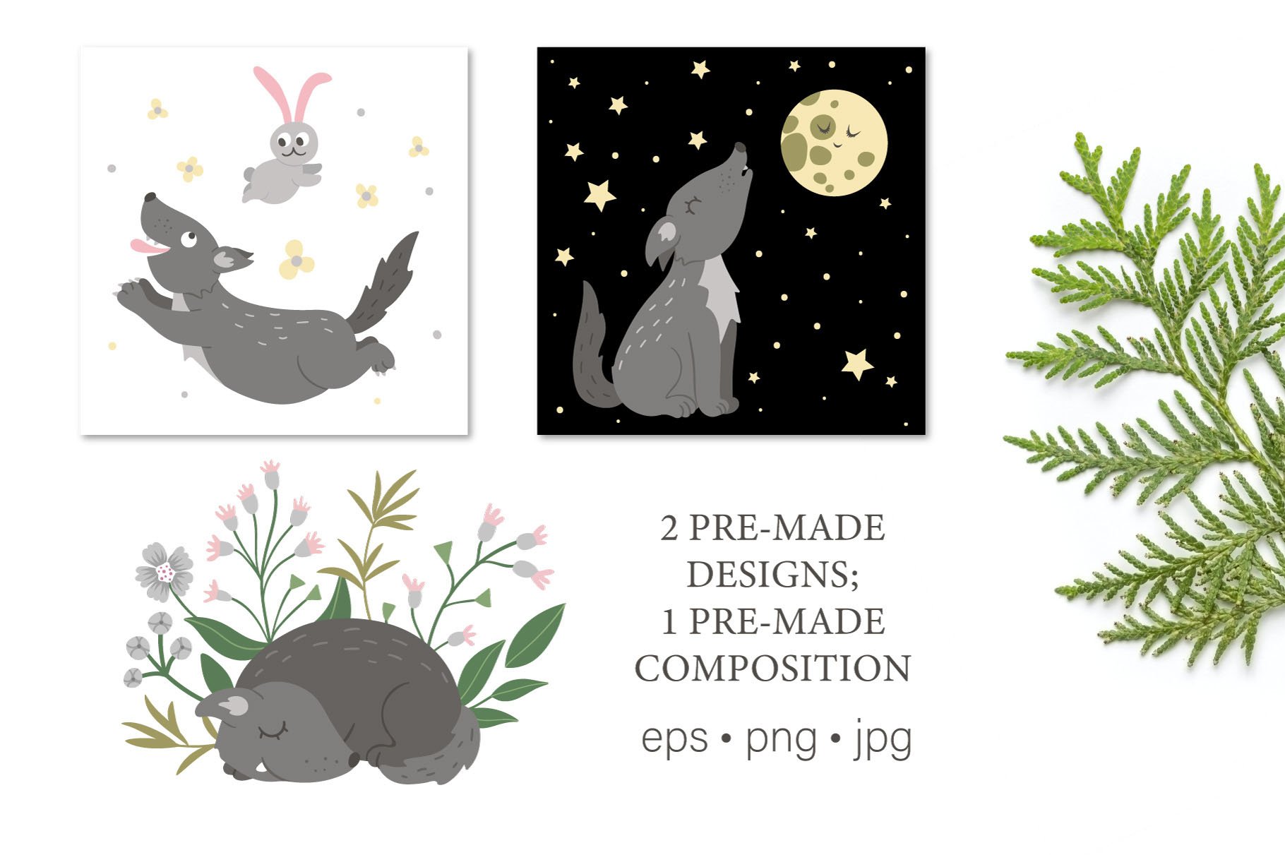 Funny Wolves (727519) | Illustrations | Design Bundles