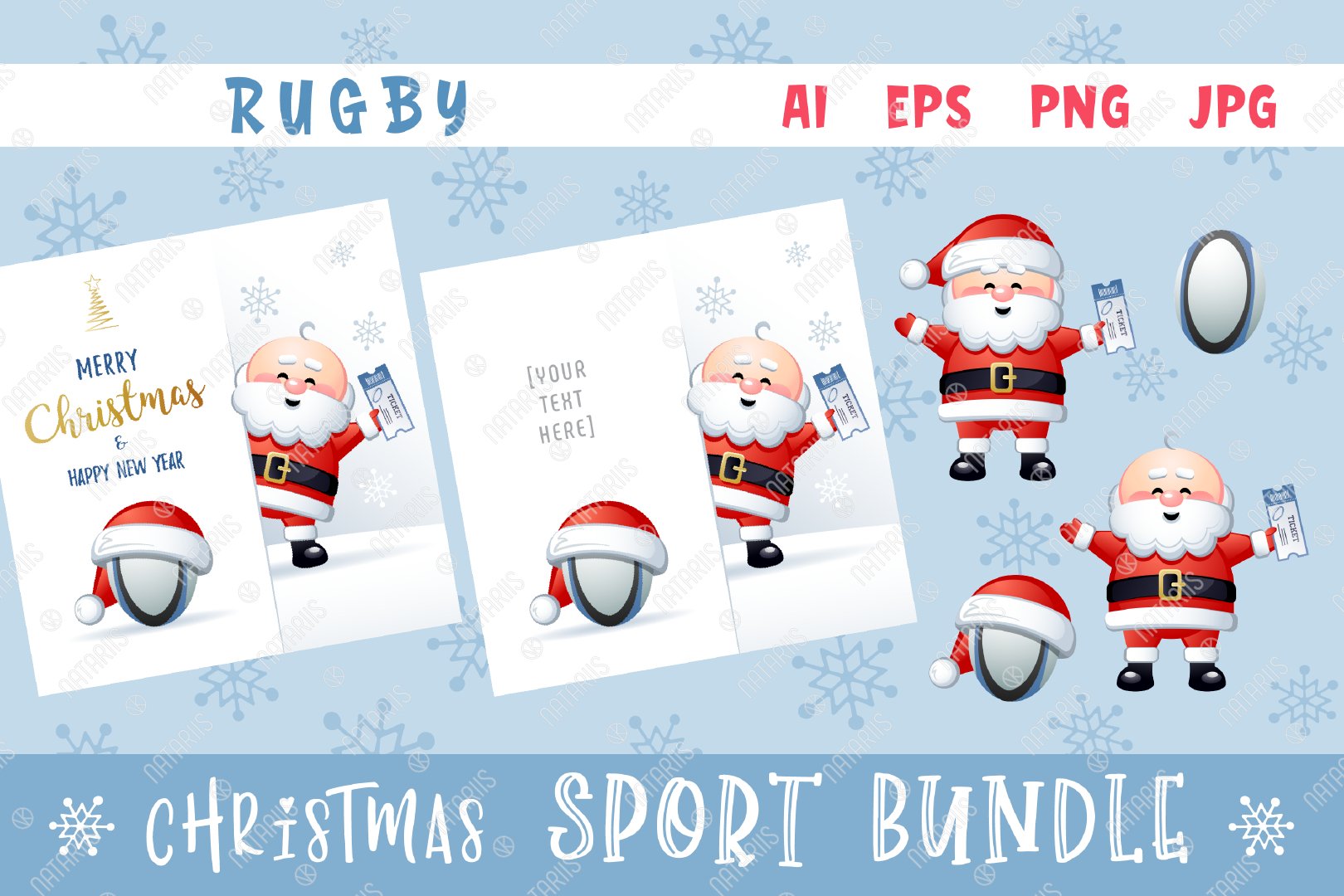 Merry Christmas and Happy New Year. Rugby. (511779) | Illustrations ...