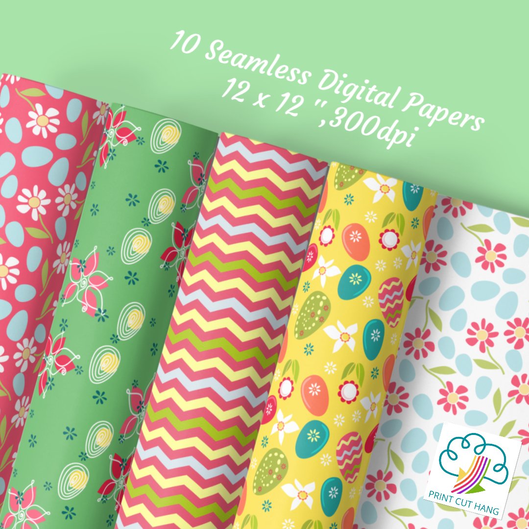 Easter Spring Seamless Scrapbooking Papers Set 10 PNG file (446981 ...