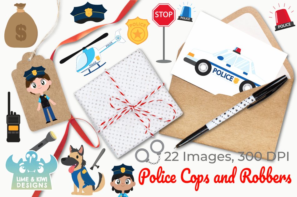 Police Cops and Robbers Clipart, Instant Download Vector Art (348486 ...