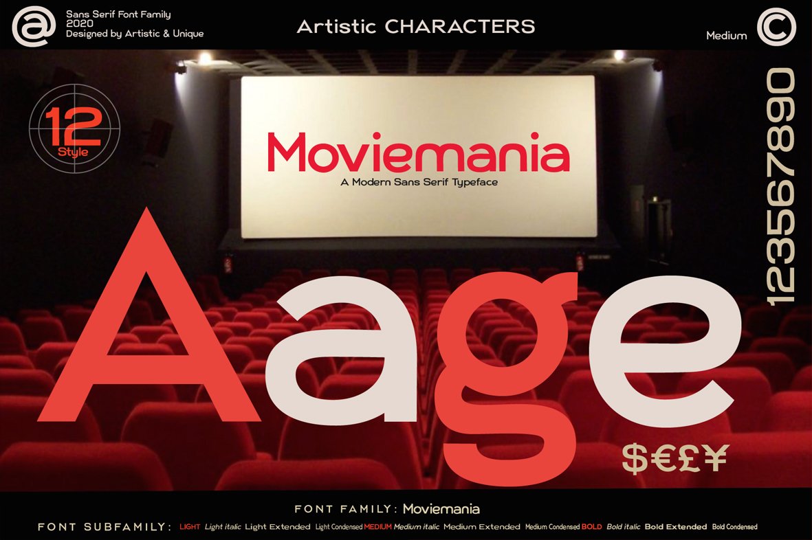 Moviemania - Sans Serif font Family (515191) | Regular | Font Bundles
