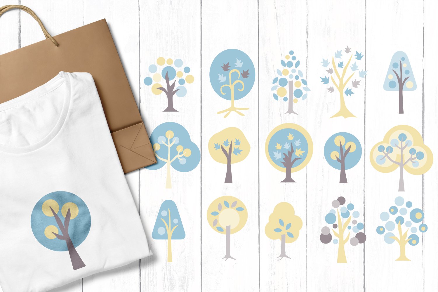 Trees - Baby Blue (187682) | Illustrations | Design Bundles