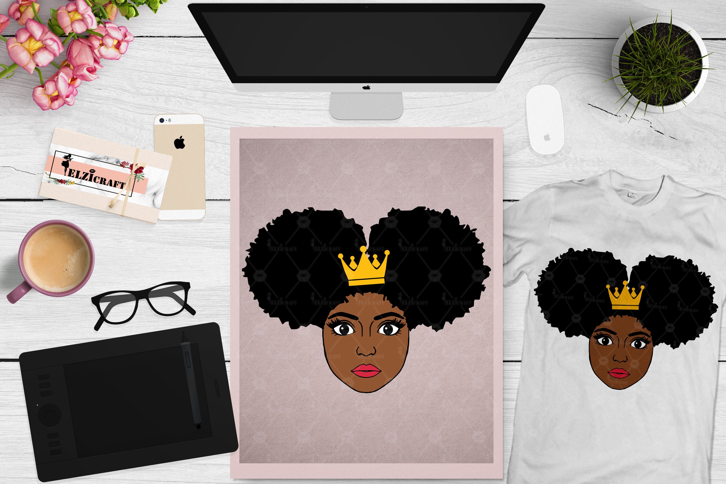 Afro Girl, Afro Puff, Afro Princess, Crown SVG Cut File (455703) | SVGs ...