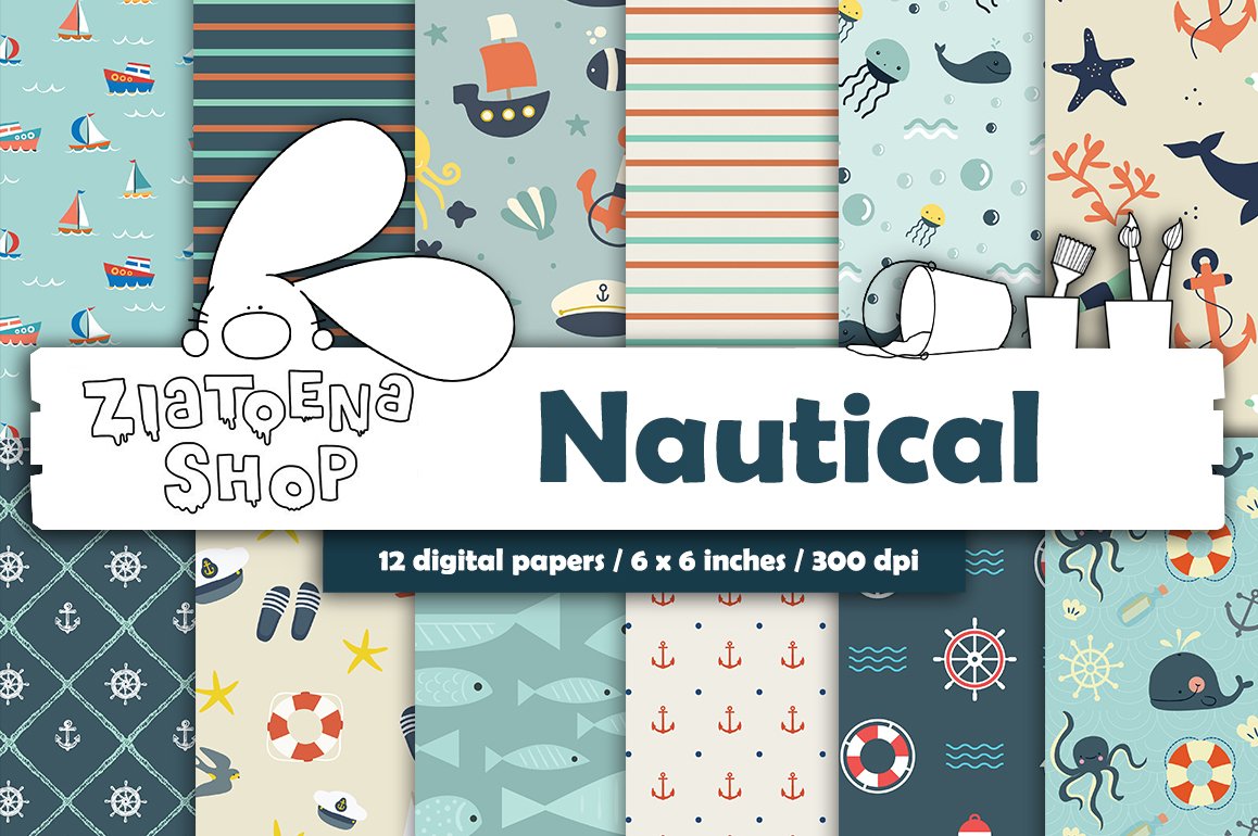 Nautical digital paper pack Navy Patterns Sea Anchor Ship (375072 ...