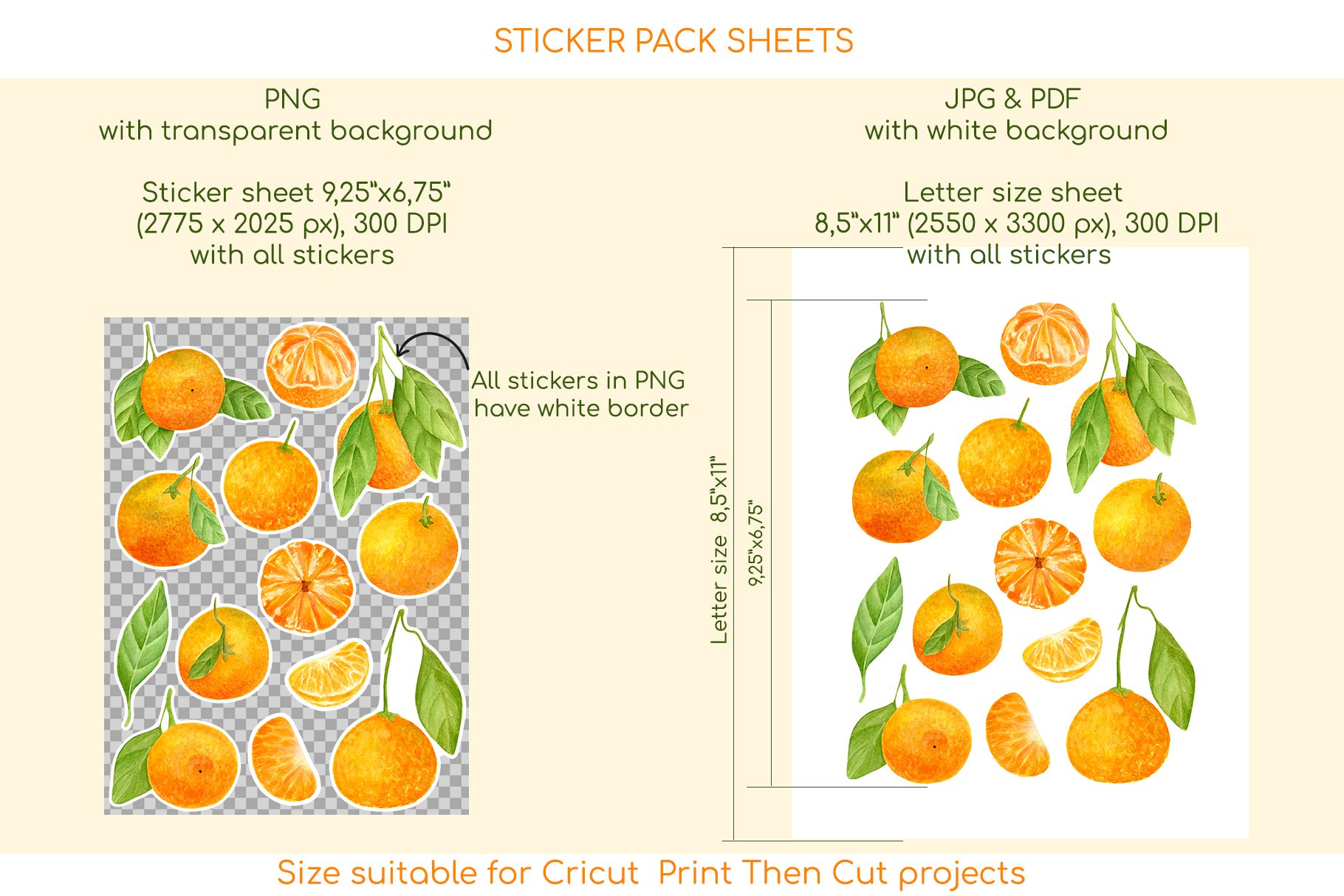 Tangerine Printable Stickers. Watercolor PNG sticker pack (1090912 ...