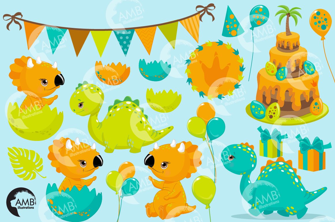 Baby Dinosaur Birthday clipart, graphics, AMB-2701 (418502 ...