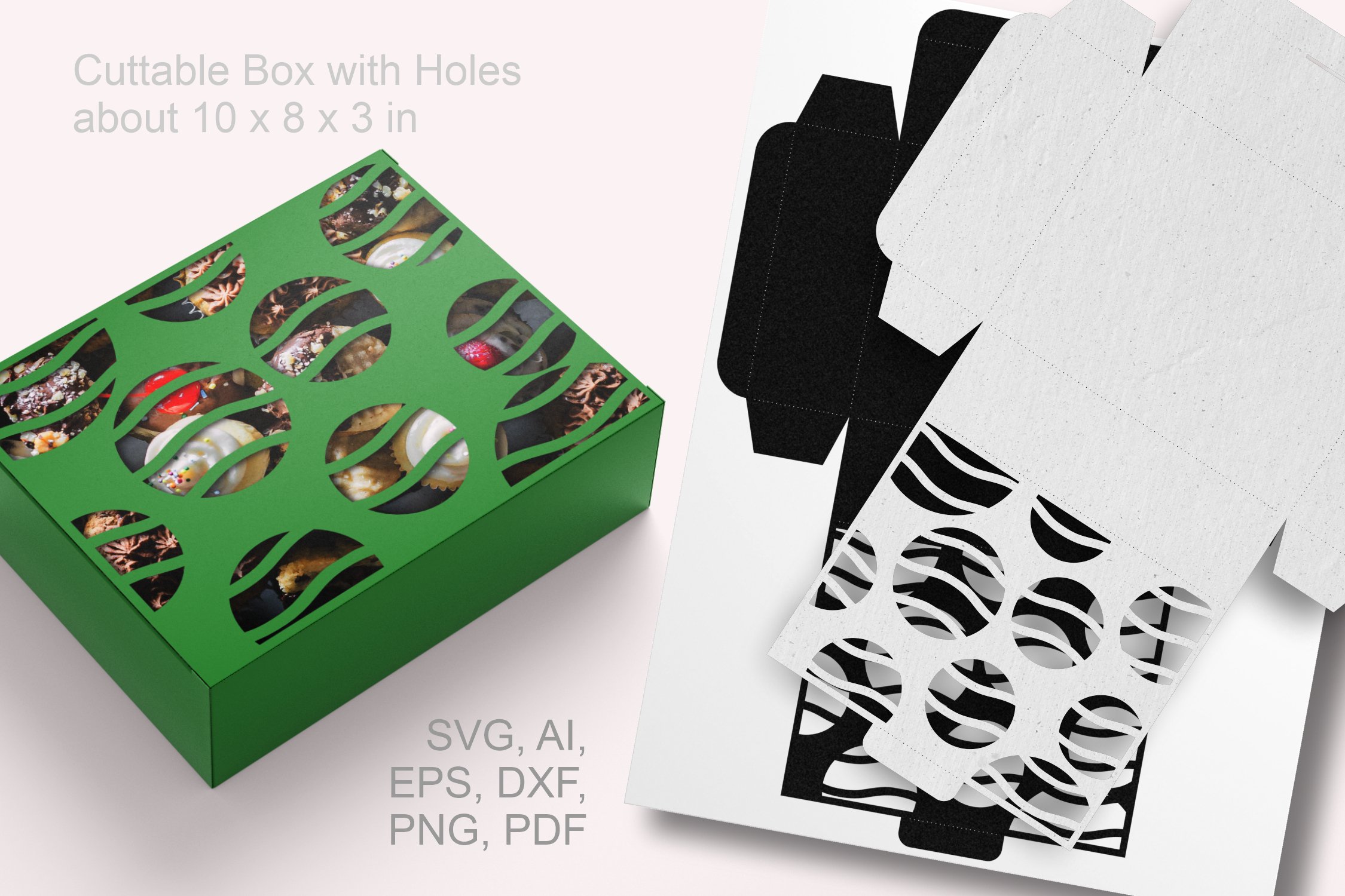 Cuttable Rectangular Gift Box with Striped Circle Holes SVG