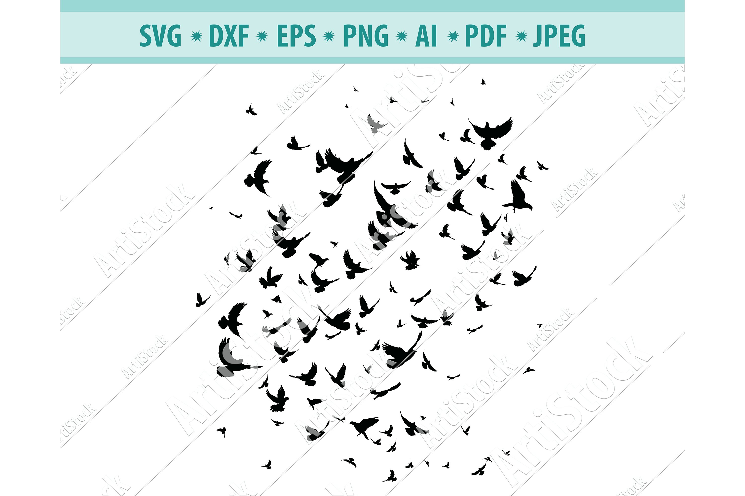 Flock of Birds SVG, Flying birds Svg, Animal Dxf, Png, Eps (436108 ...