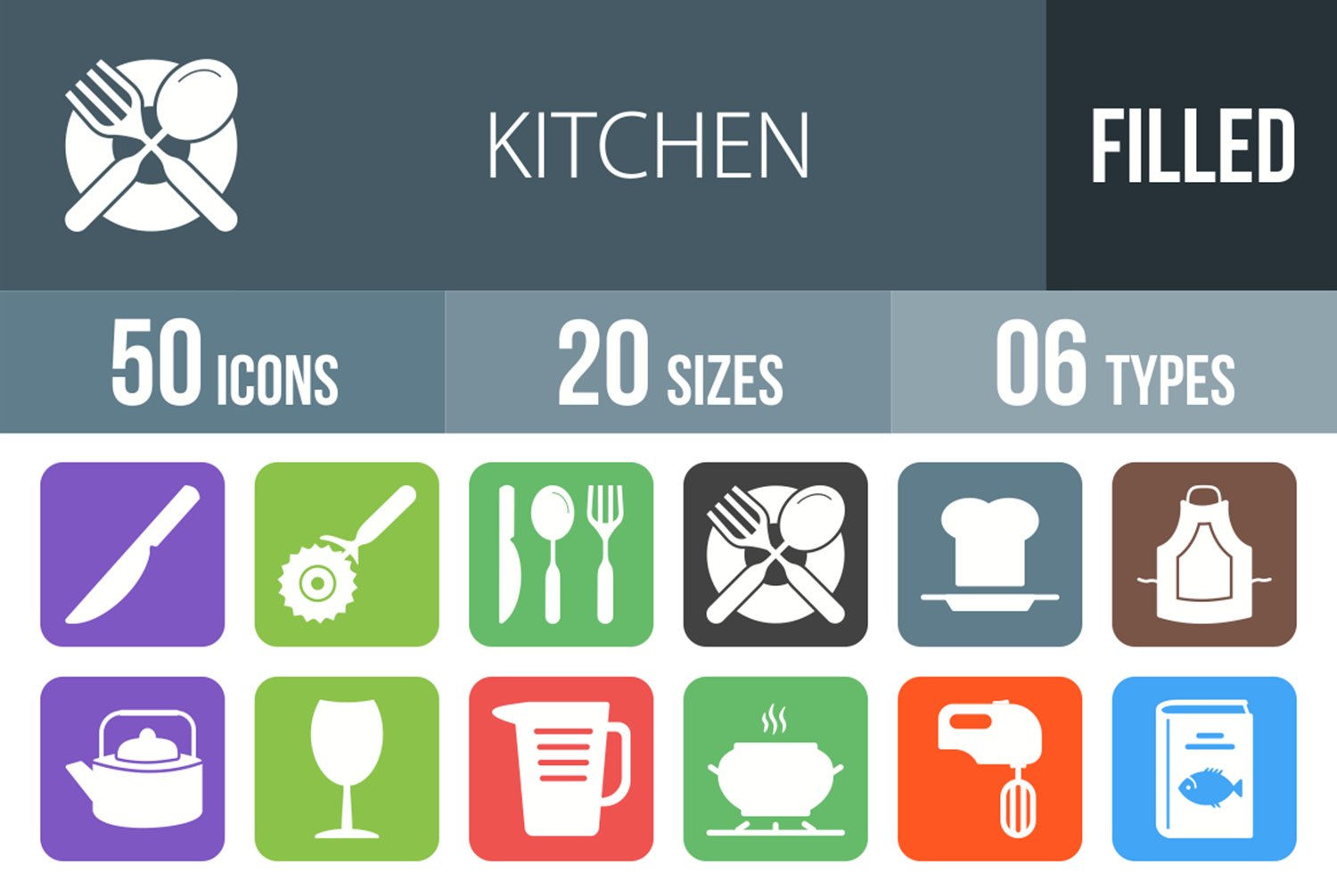 50 Kitchen Filled Round Corner Icons (276154) | Icons | Design Bundles