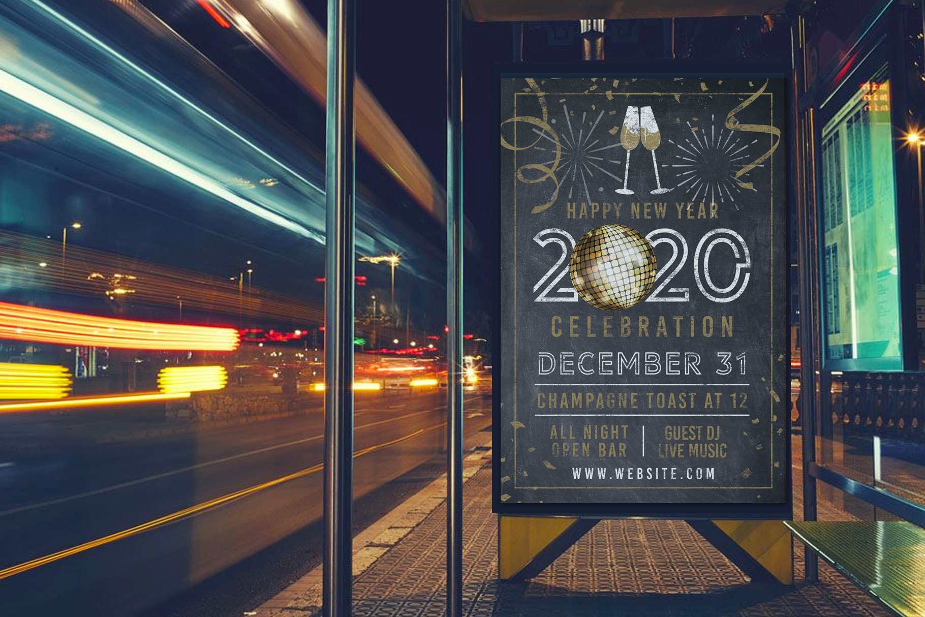 Chalk NYE New Years Eve Party Invite (375947) | Flyers | Design Bundles