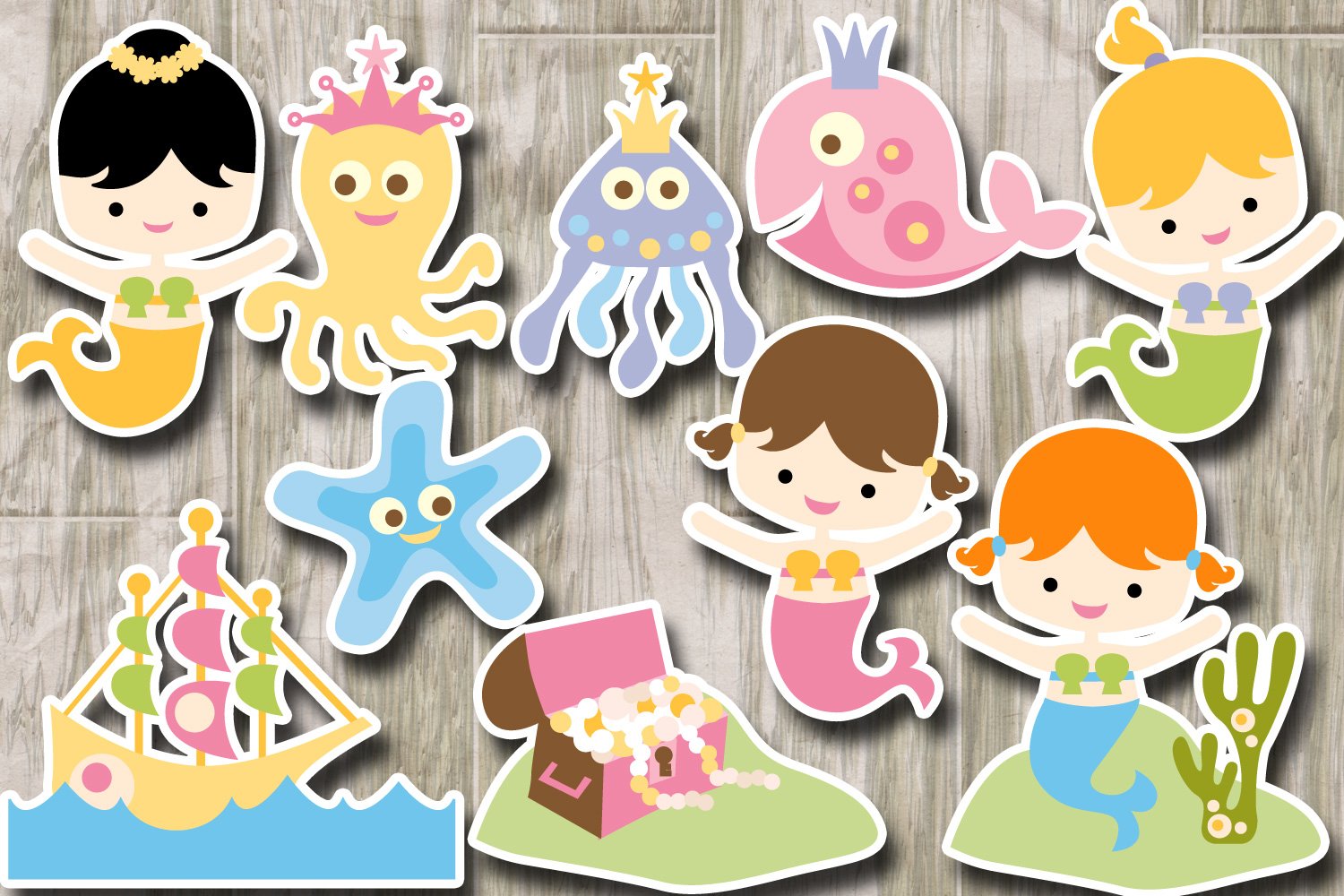 Mermaids clip art illustration graphics (88374) | Illustrations ...