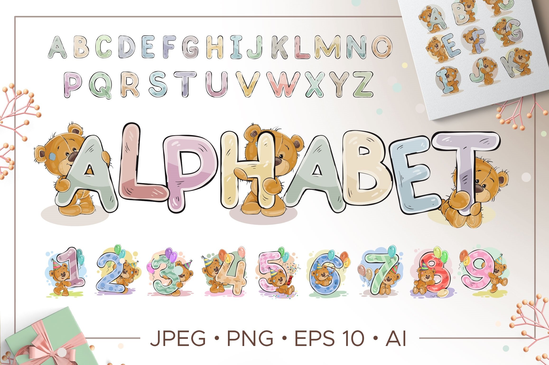 Kid's alphabet with cartoon bear (47290) | Illustrations | Design Bundles