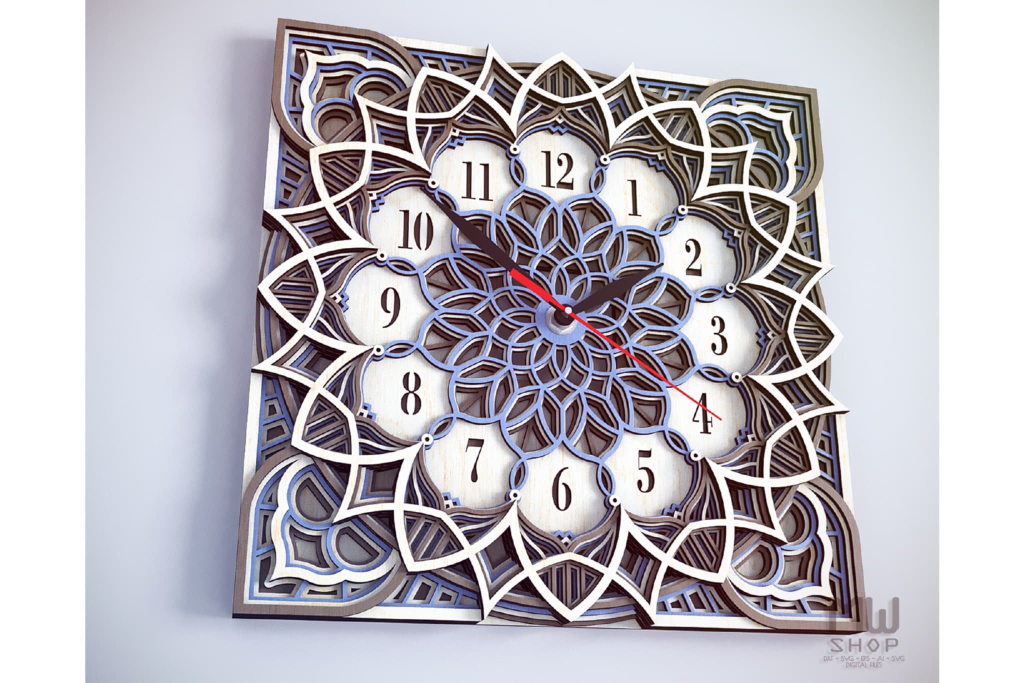 C12 - Laser Cut Wall Clock DXF, Mandala Clock, Wooden Clock (677420 ...
