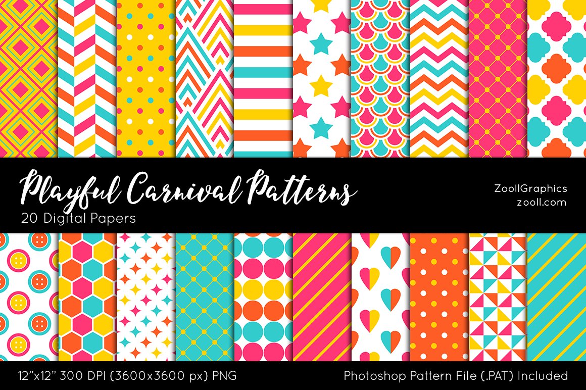 Playful Carnival Digital Papers (141327) | Patterns | Design Bundles