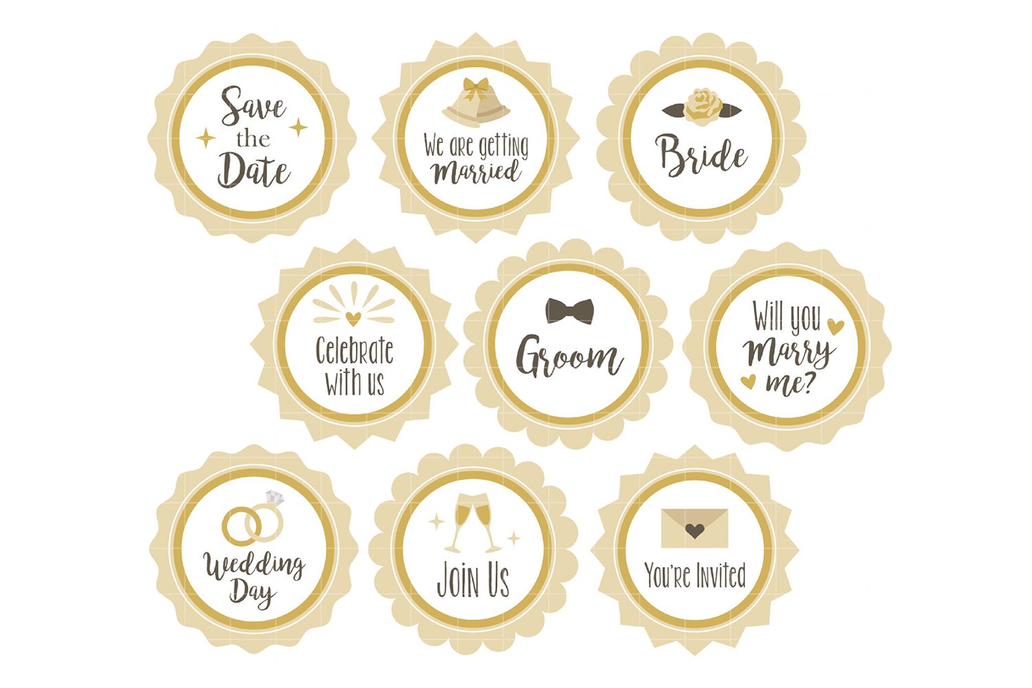 Wedding Badges (1135086) | Illustrations | Design Bundles