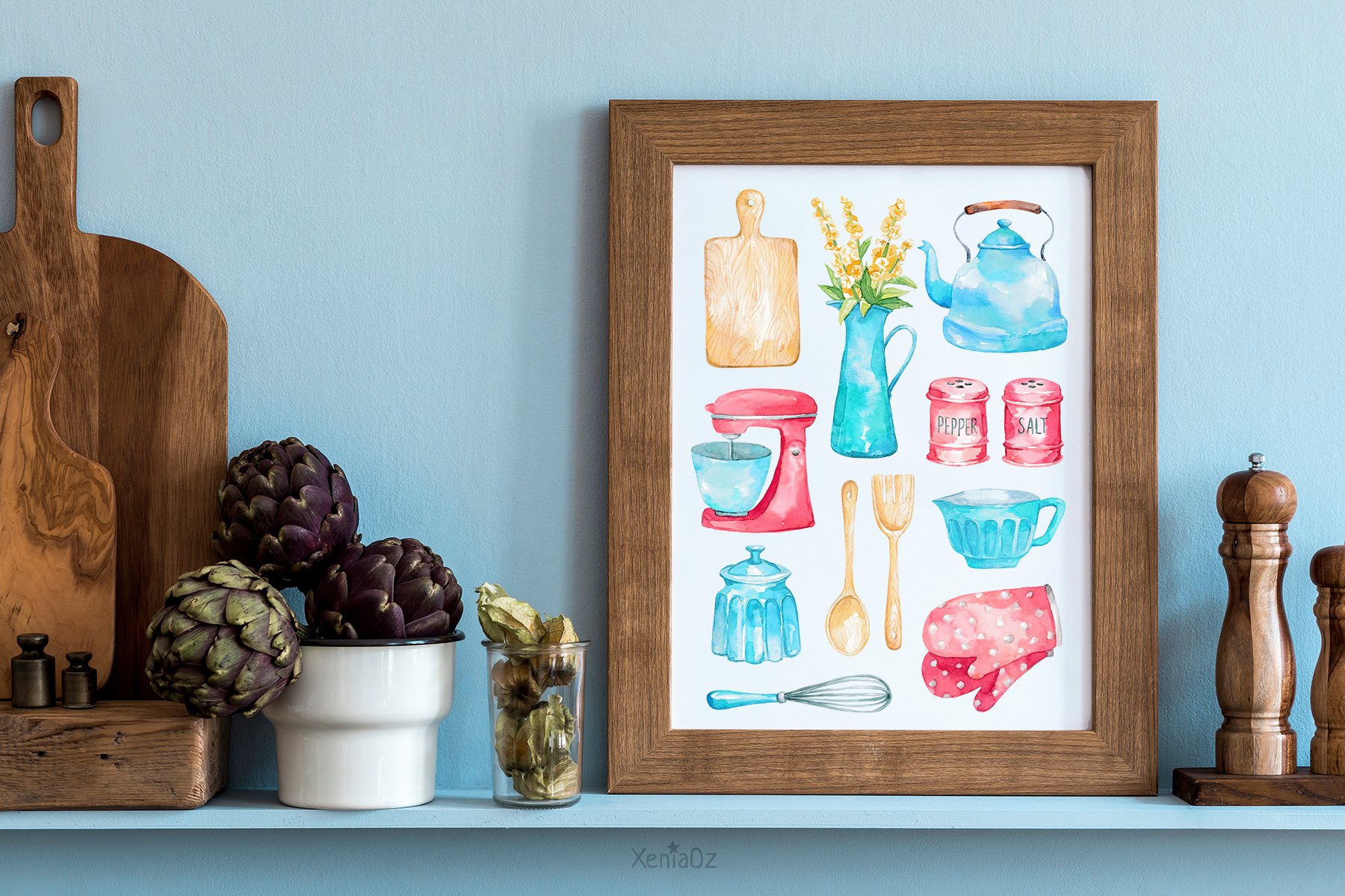 Watercolor Retro Kitchen Clipart. Kitchen Utensils. PNG (819010 ...