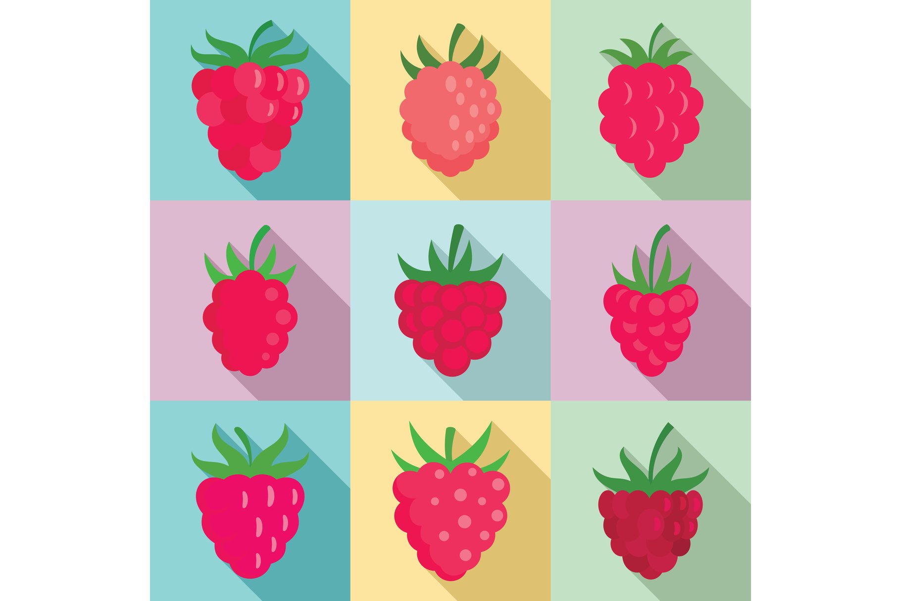 Raspberry icons set, flat style (547366) | Illustrations | Design Bundles