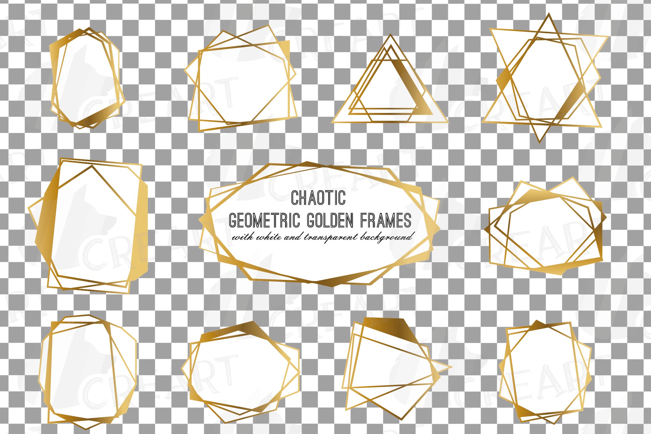 Chaotic geometric golden frames, lineal frames clip art (216091 ...