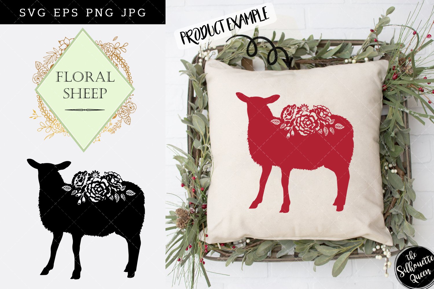 Floral Sheep Silhouette Vector (271976) | Illustrations | Design Bundles