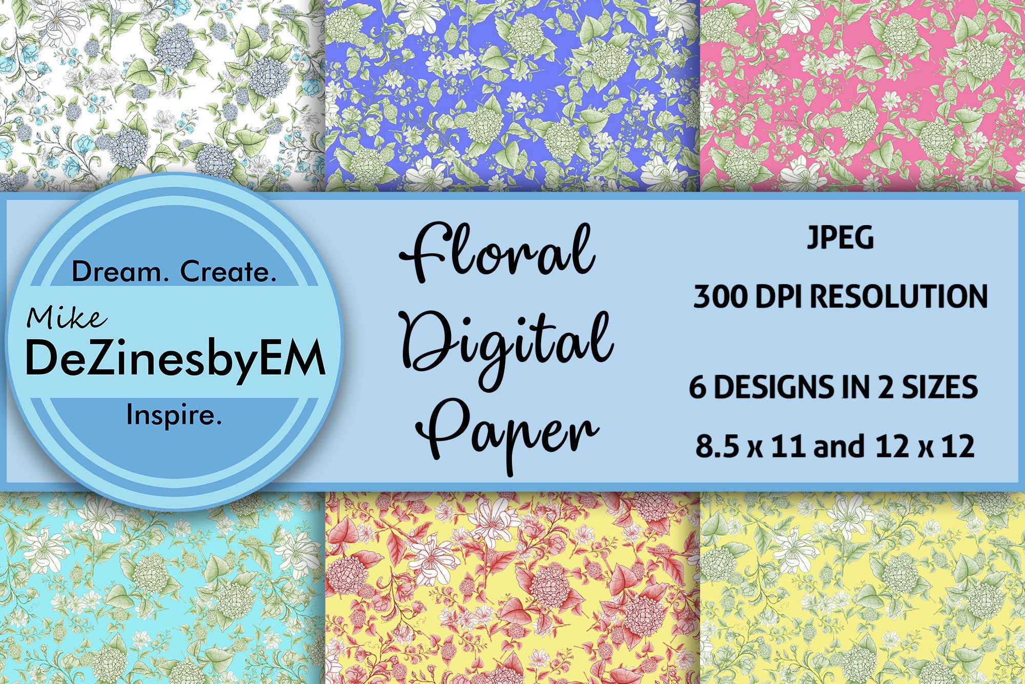 Colorful Floral Digital Paper 8.5x11 & 12x12 included (545699) | Papers ...