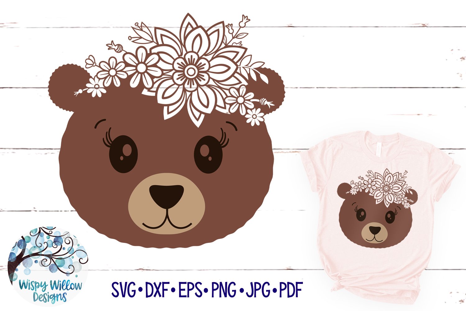 Floral Bear SVG | Cute Bear Face SVG Cut File (345853) | SVGs | Design ...