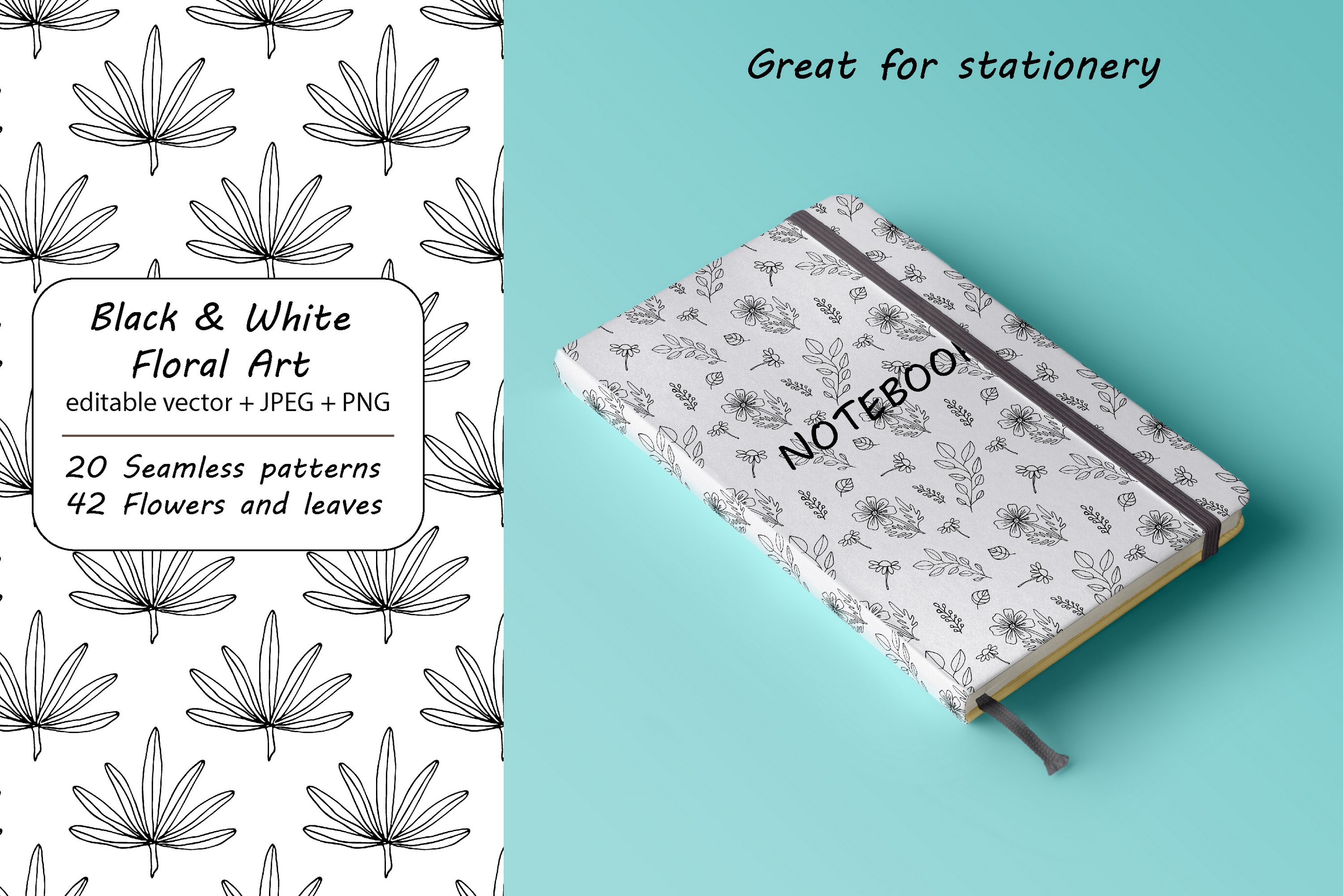 Black and White Floral Clipart & Digital Paper Pack (664239) | Patterns ...