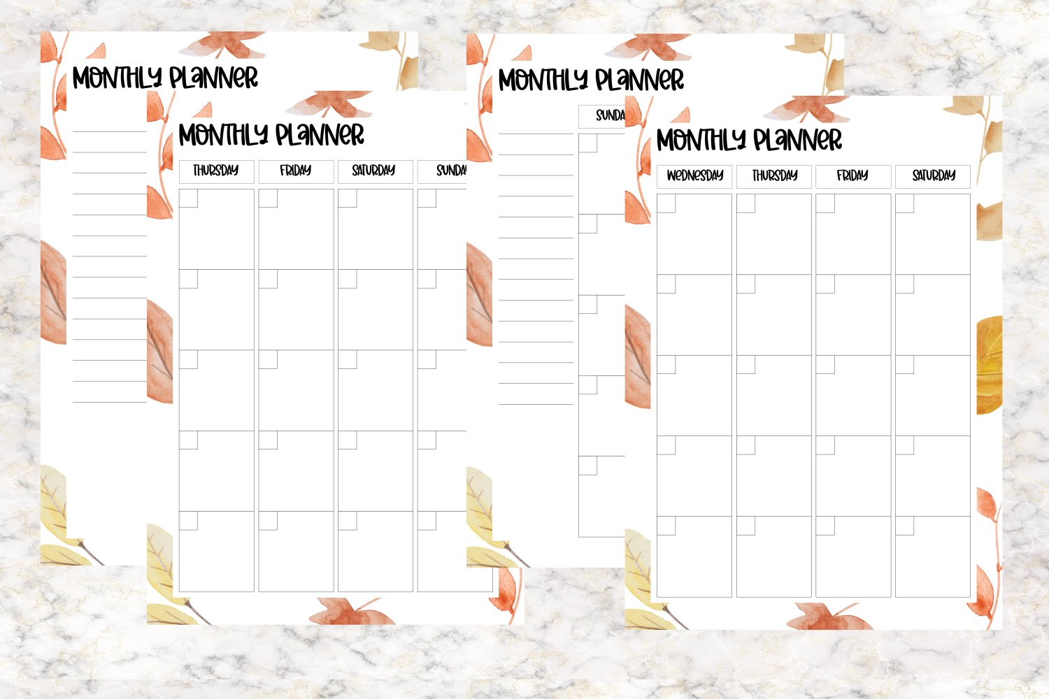 Watercolor Autumn Leaves Digital Planners