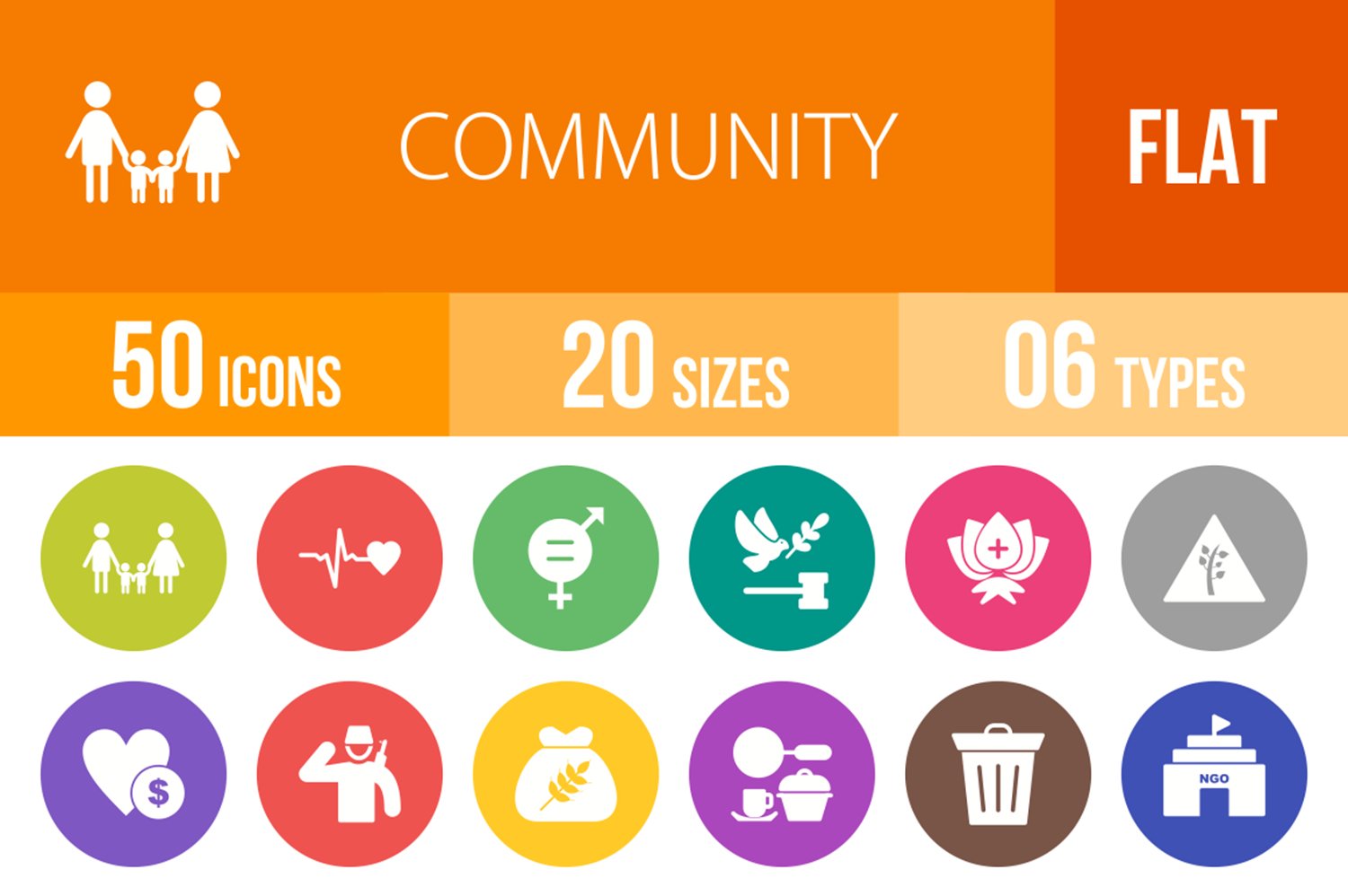 50 Community Flat Round Icons (192692) | Icons | Design Bundles