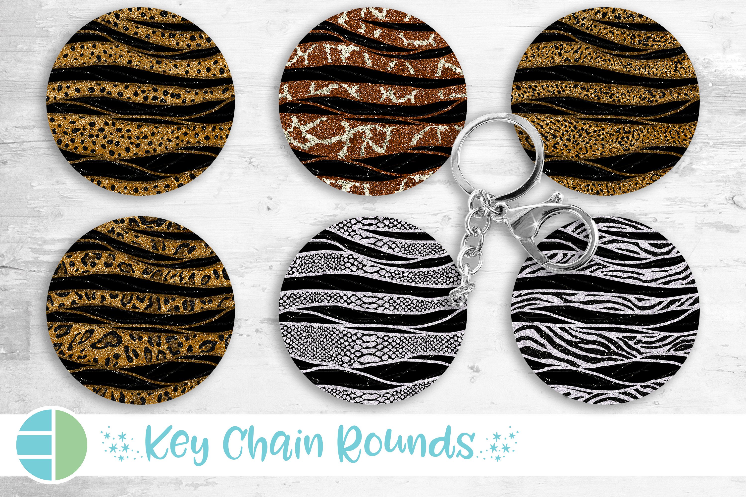 Animal Print Layered Geode Glitter Keychain Bundle Key Ring (1328628 ...