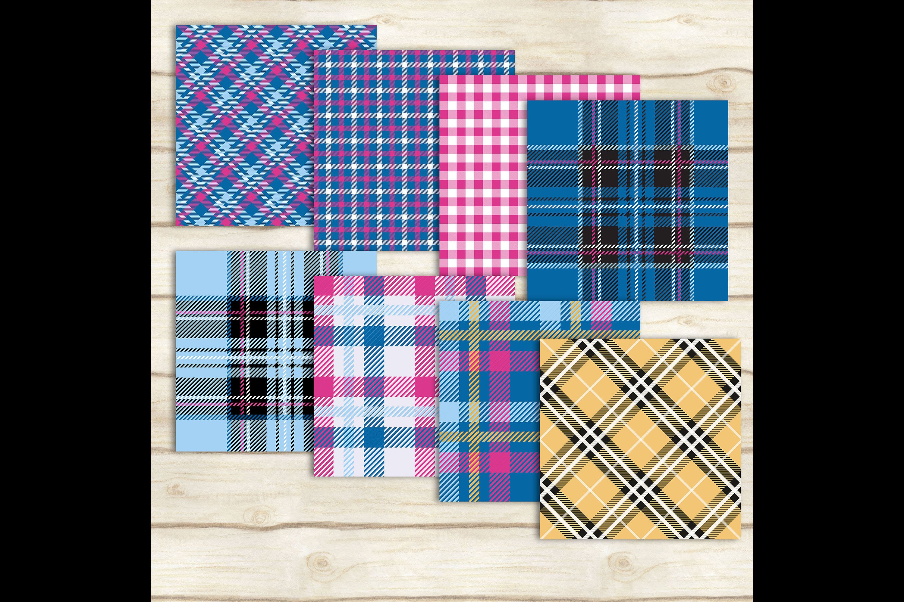 24 Pink and Blue Plaid Digital Papers, Tartan, Gingham (135057 ...