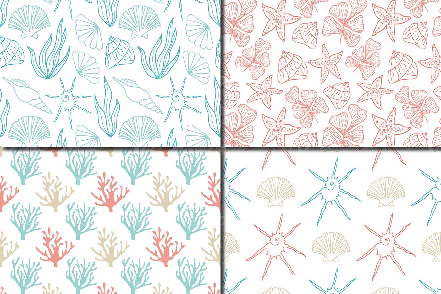 Sea life seamless patterns / Ocean hand drawn digital papers (260561 ...