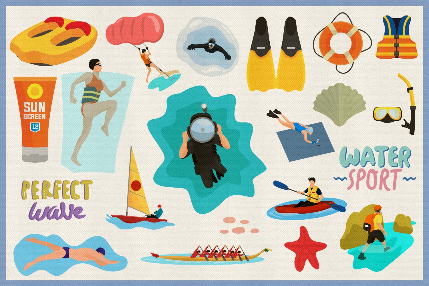 Water Sports Vector Clipart and Seamless Patterns
