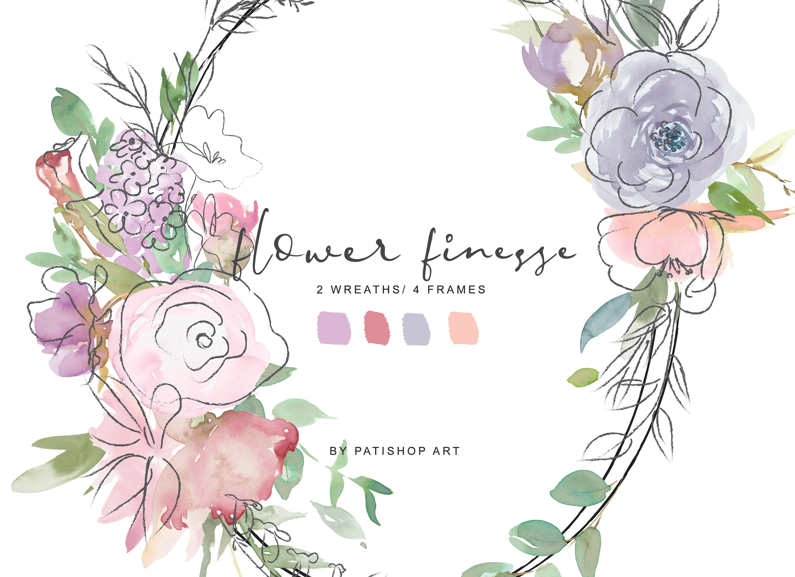 Watercolor Pastels Flowers Clipart Flower Doodles Set (363297 ...