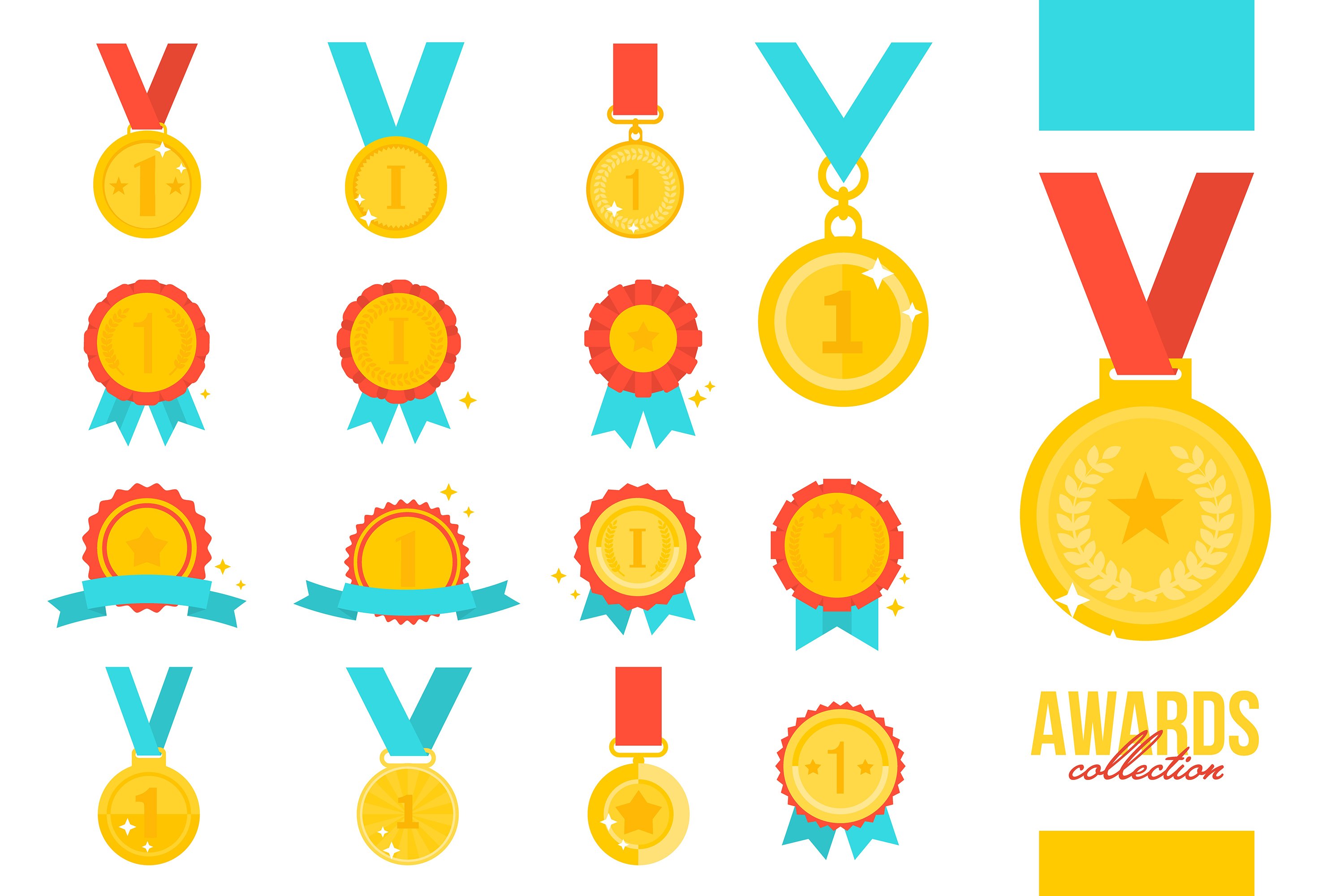 Gold medal award collection vector isolated (739965) | Illustrations ...