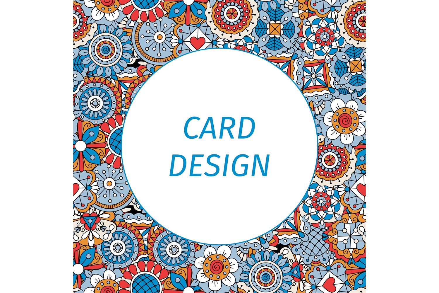 Card design with mandala style flowers