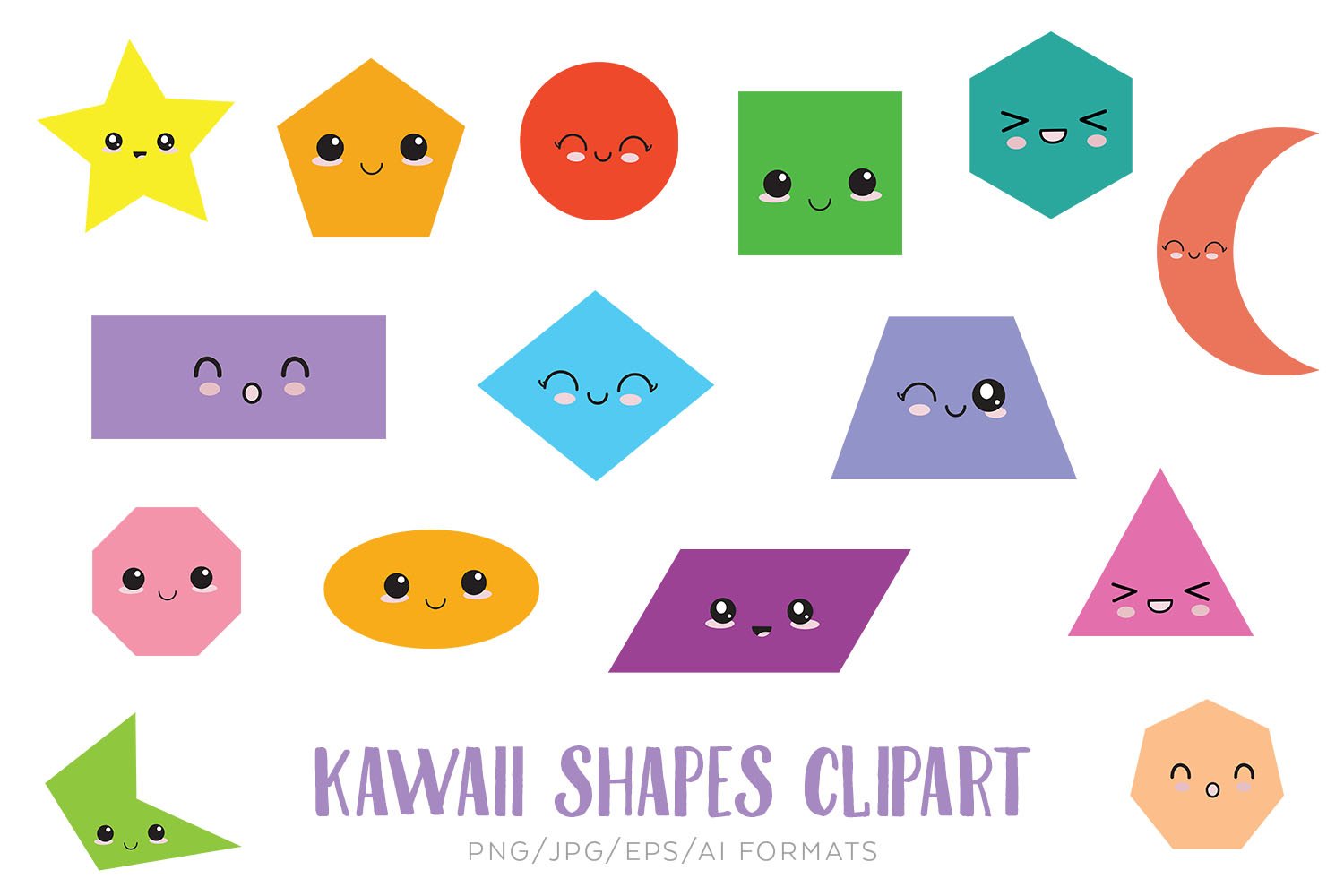 Kawaii Shapes Vector Clipart