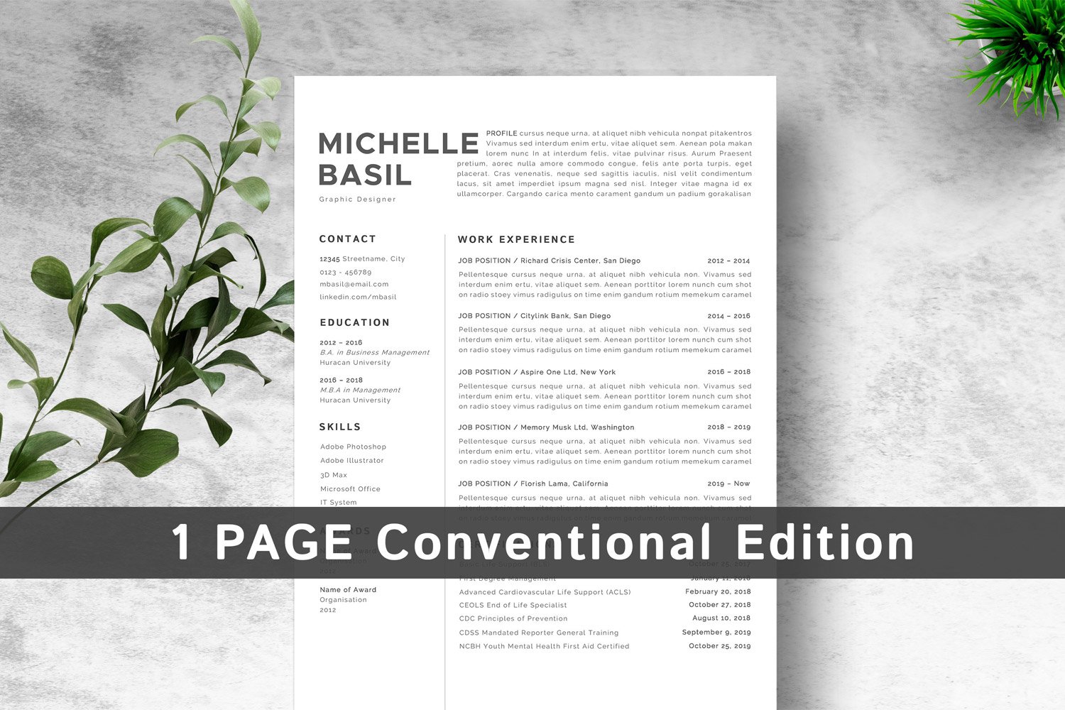 1 Page Resume Template Conventional Edition (421787) | Resume Templates ...