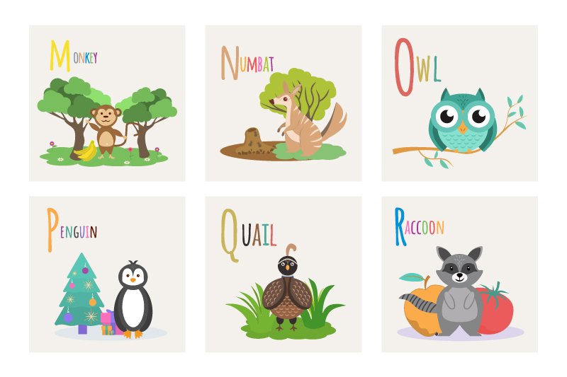 Alphabet of animals. Cute animals with latin letters (536865 ...