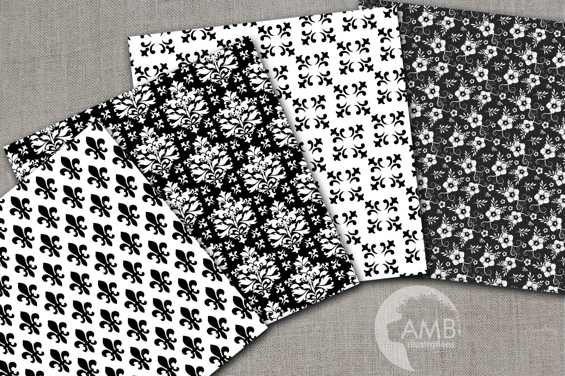 Shabby Chic Black lace papers AMB-1026 (562377) | Patterns | Design Bundles